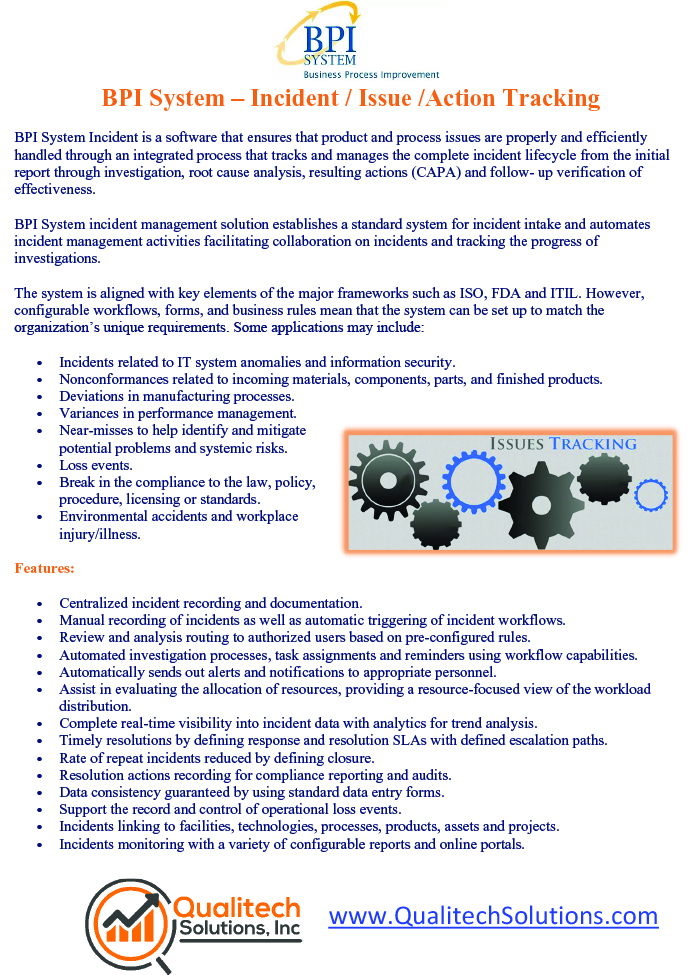 Issue, Incident, Action Tracking - Qualitech Solutions